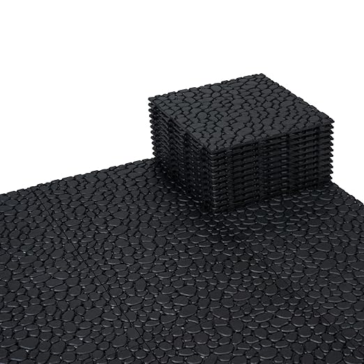 BEEFURNI Black Stone Plastic Deck Tiles Interlocking Floor Tiles (12PCS ...