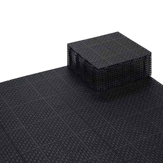 BEEFURNI Black Plastic Deck Tiles Interlocking Floor Tiles (12PCS) 12 ...